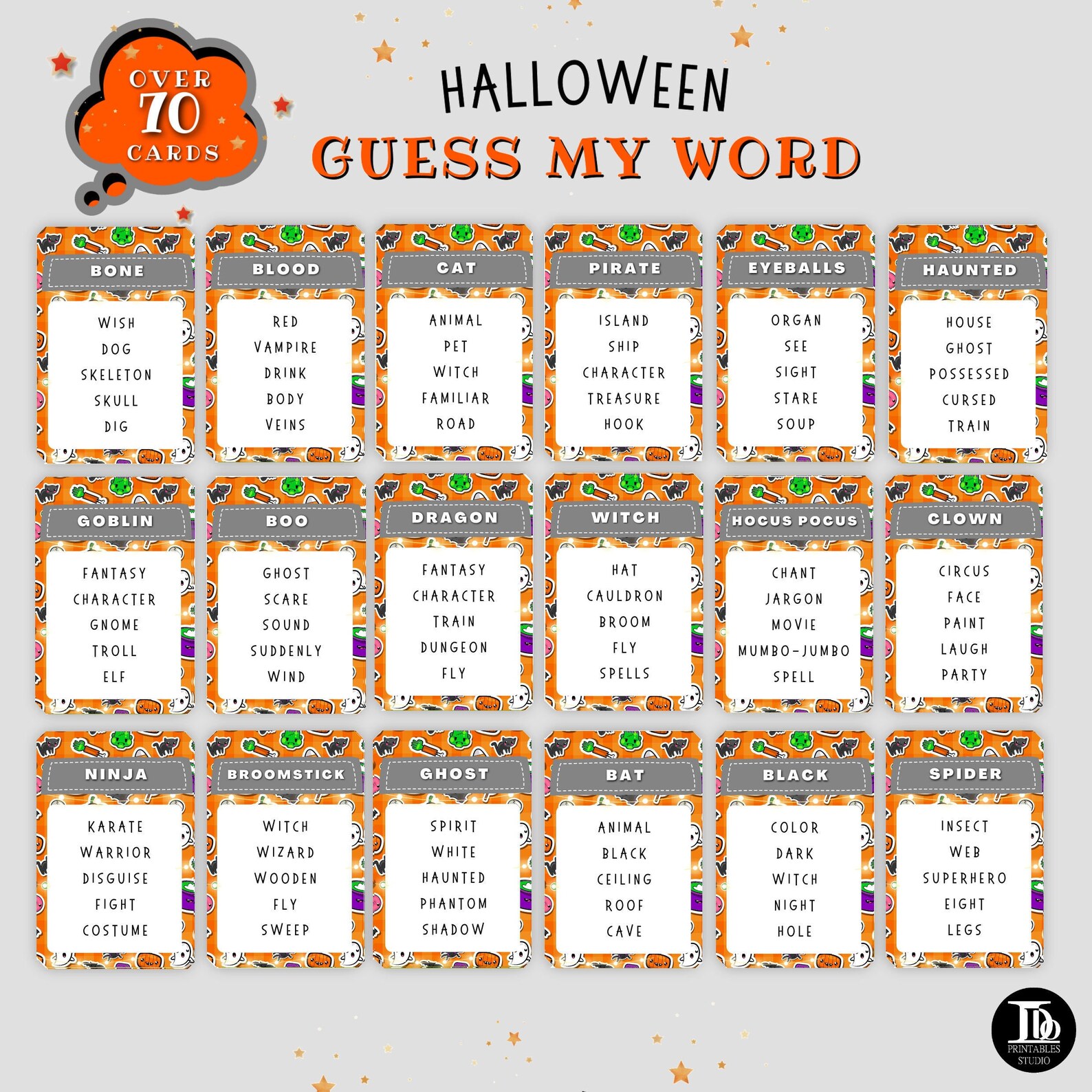 Halloween Word Game Cards Halloween Party Game Family - Etsy