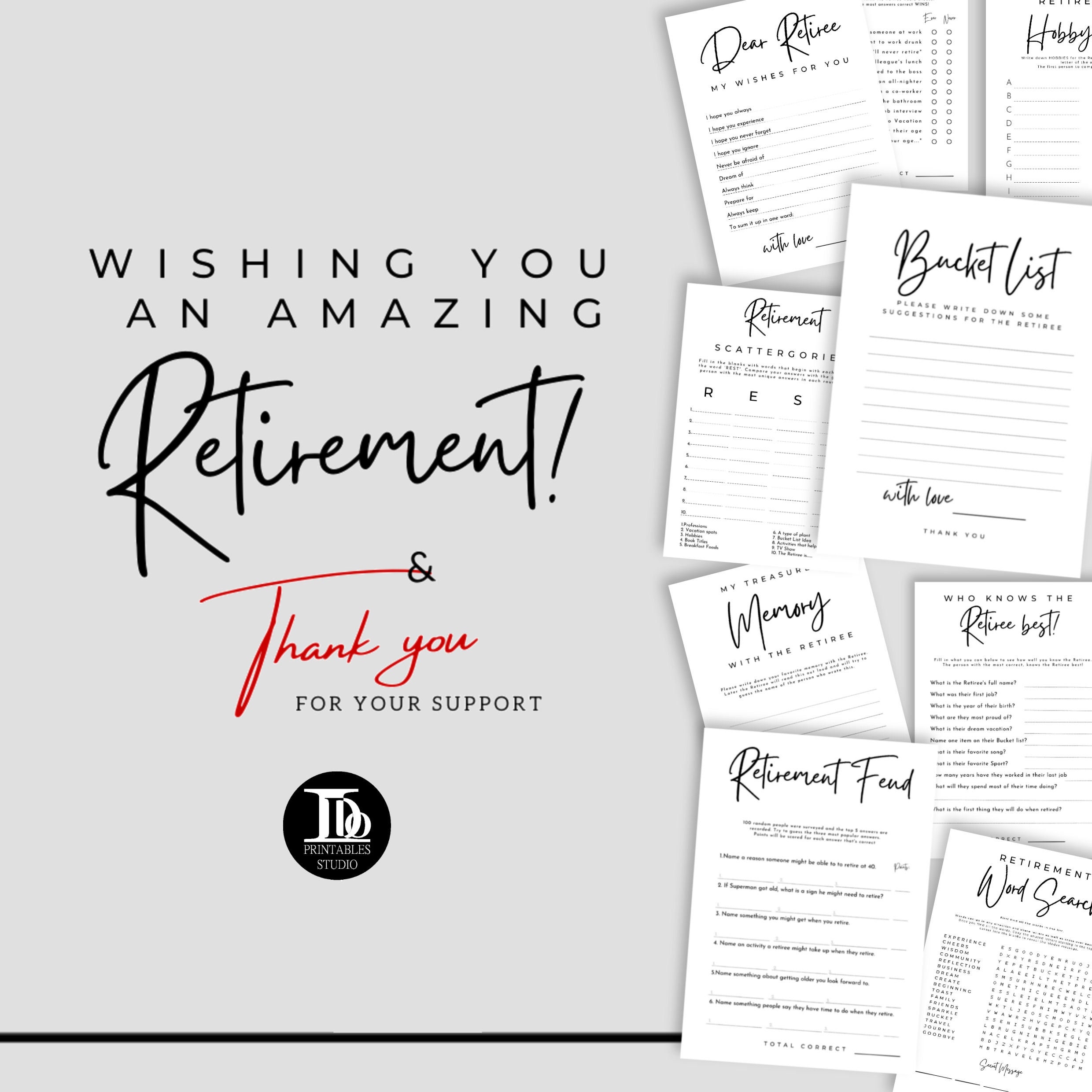 Minimalist Retirement Games Bundle Surprise Retirement Party - Etsy