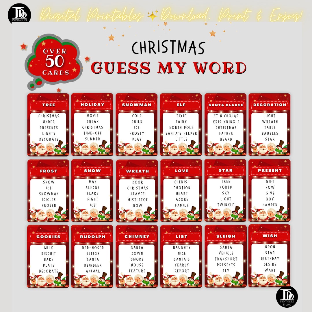 Printable Christmas Word Game Cards | Christmas Party Game | Holiday ...