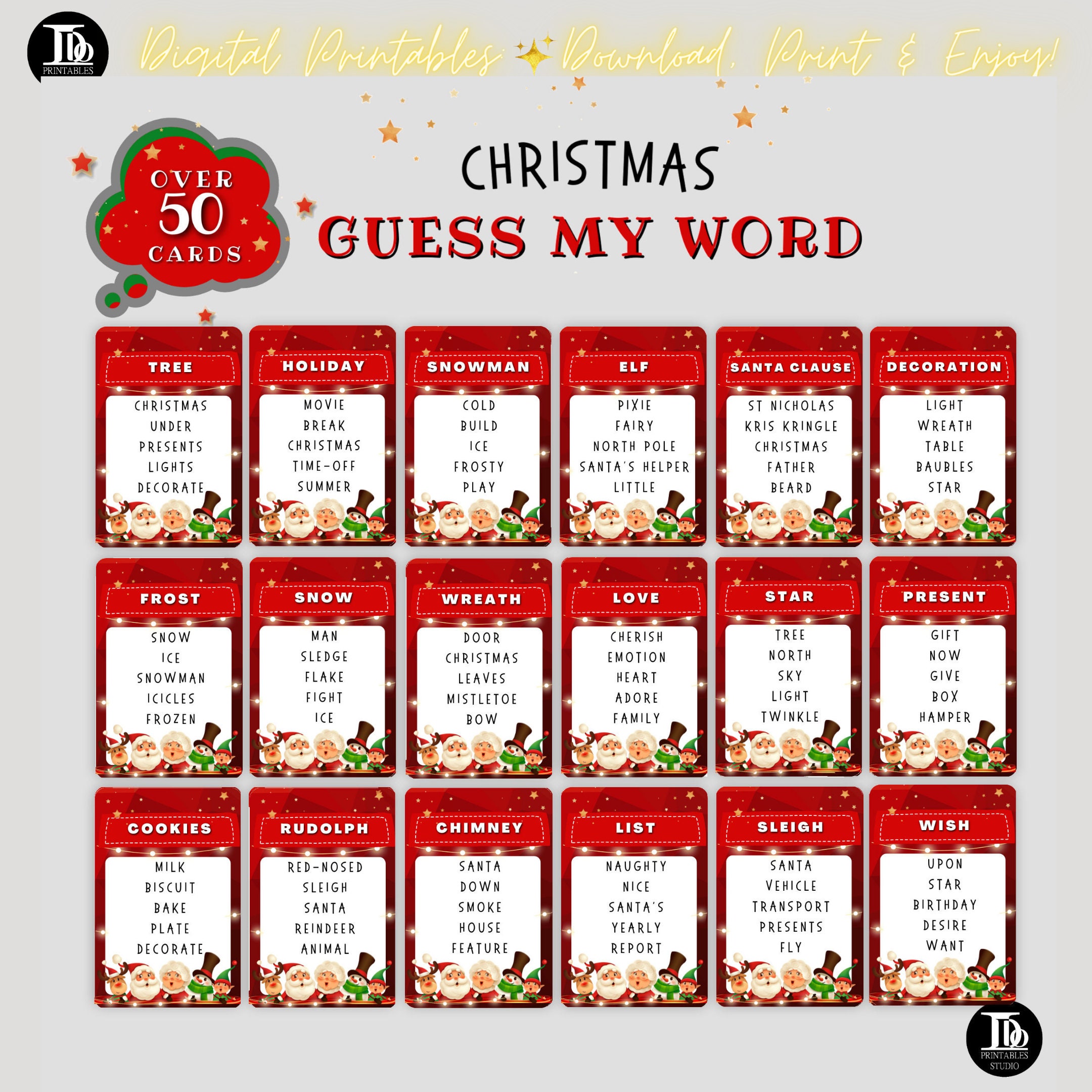 Printable Christmas Word Game Cards Christmas Party Game - Etsy