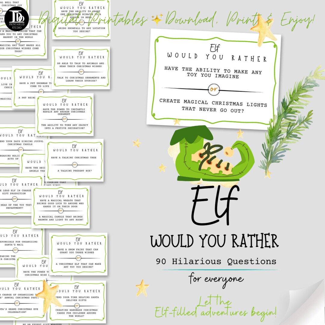 Elf Would You Rather Cards for Children Holiday Boredom Buster for Kids ...