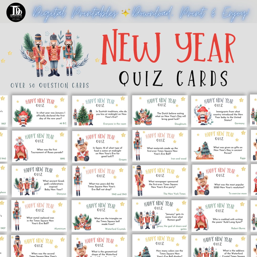 New Year Party Quiz Cards | New Year's Eve Party | New Year's Eve Quiz Night | Holiday Printable ...