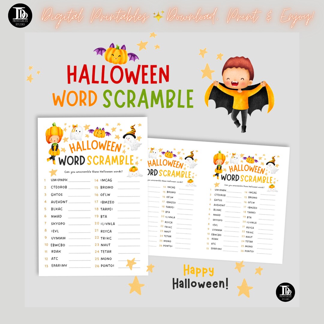 Halloween Word Scramble Activity Sheet for Kids | Printable Halloween ...