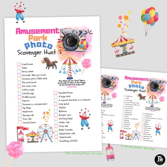 Amusement Park Photo Scavenger Hunt Theme Park Treasure Hunt - Etsy