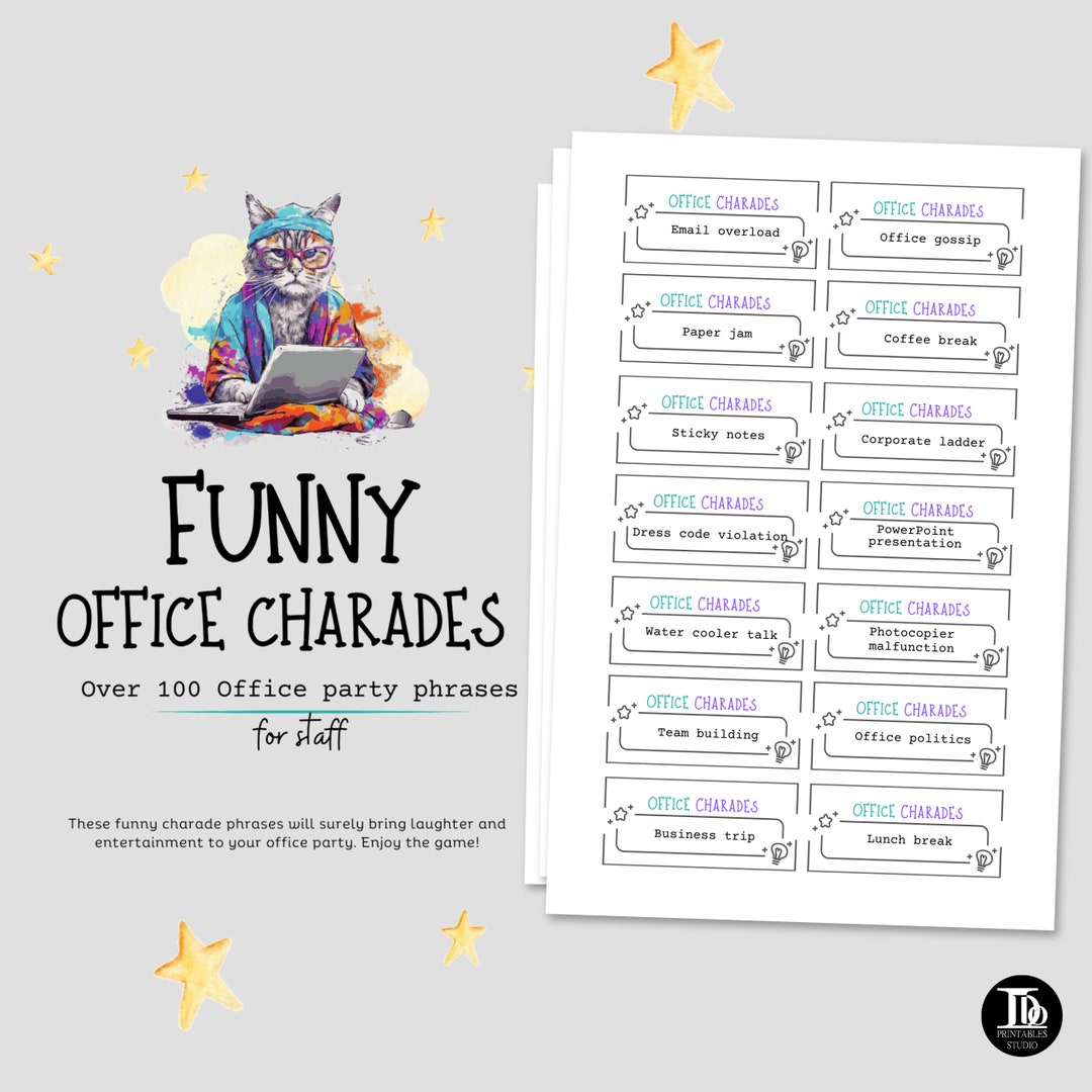 Office Teambuilding Charades Game | Office Party Charade Phrases ...