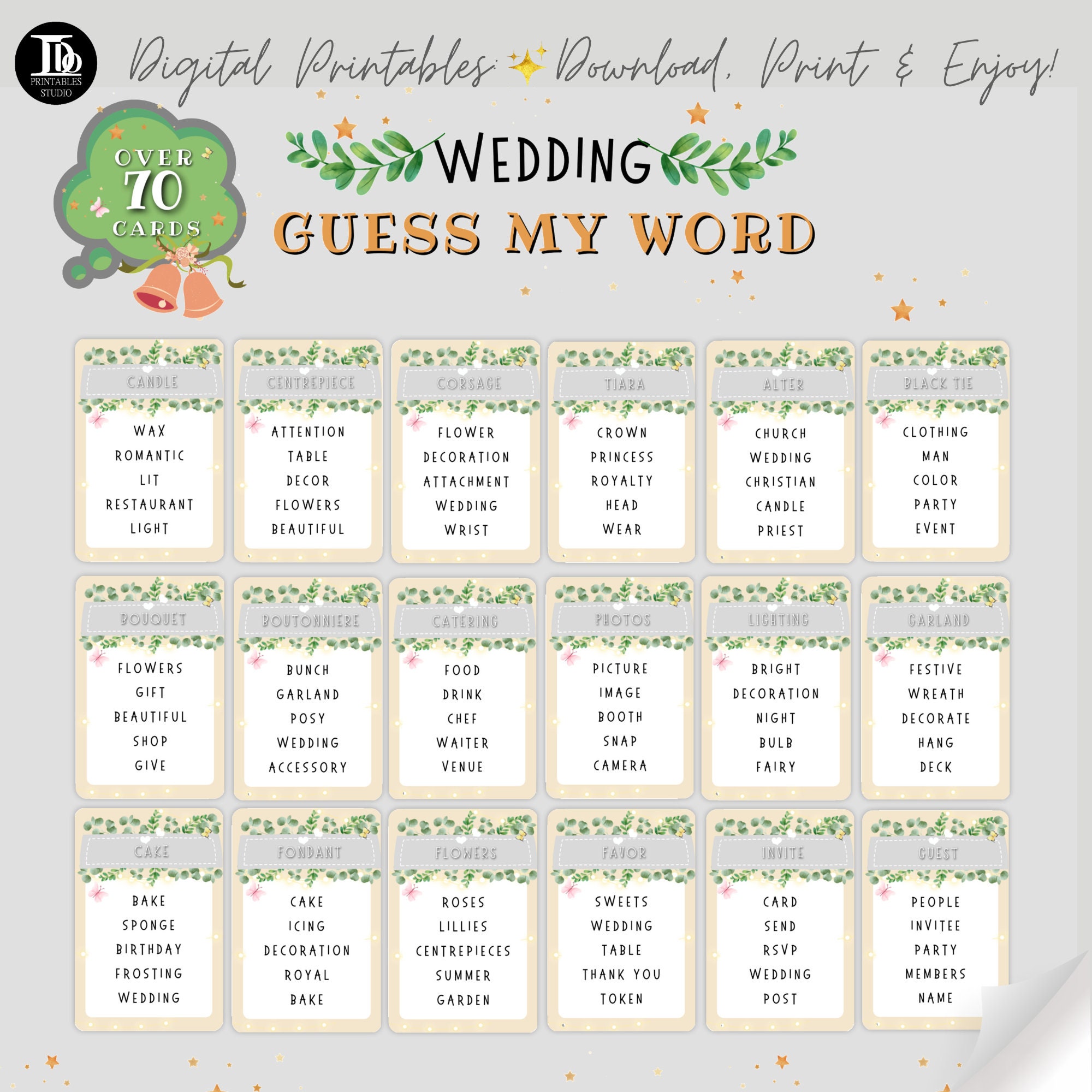 Printable Wedding Word Game Cards, Bridal Shower Game, Lockdown Game ...