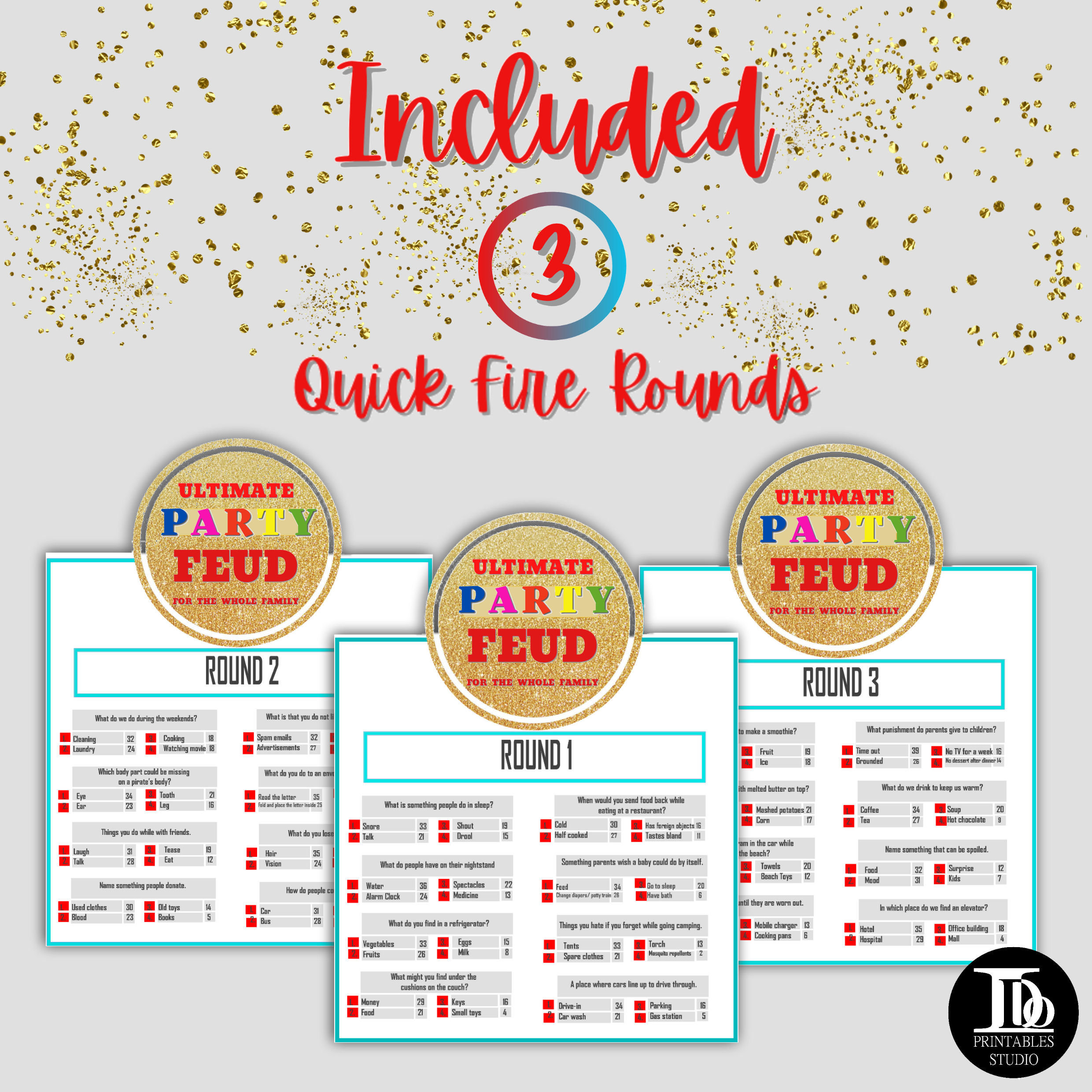 Family Friendly Feud Quiz Printable / Ultimate Trivia Quiz / Family ...