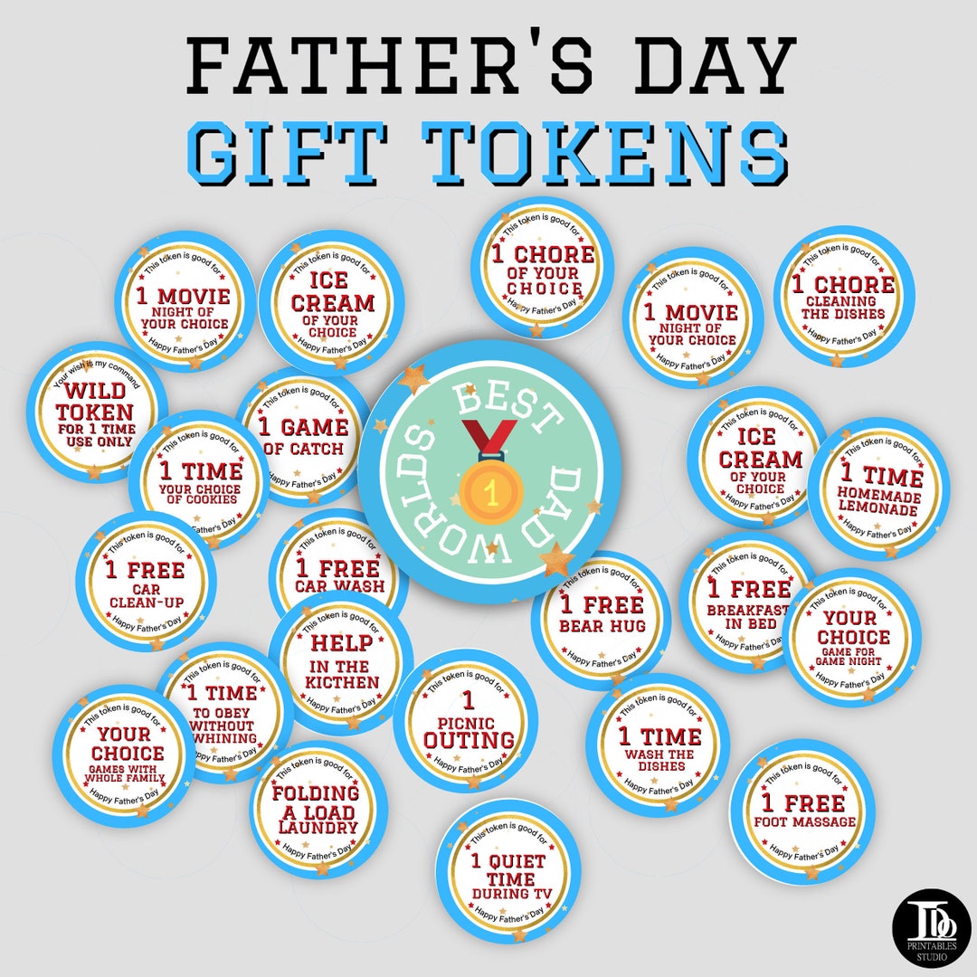Father's Day Gift Tokens / Blue Father's Day Coupons / - Etsy