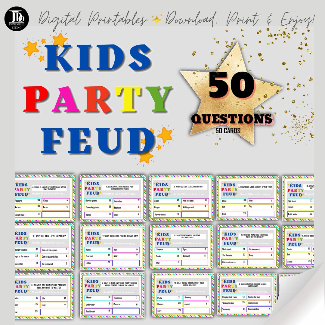 Printable Kids Friendly Feud Party Game / Kids Activity / Lockdown ...