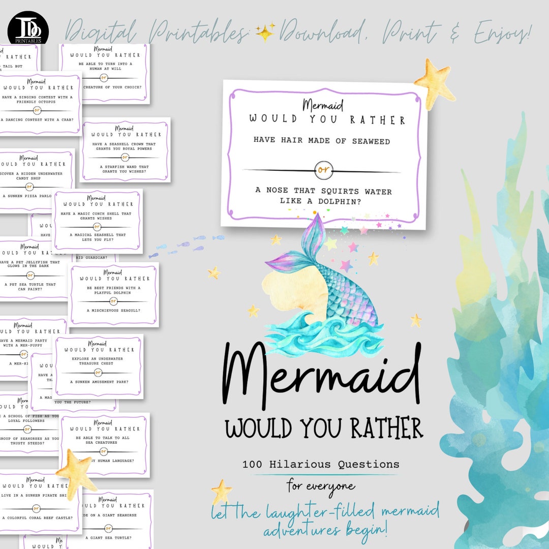 Mermaid Would You Rather Question Cards | Mermaid Birthday Party for ...