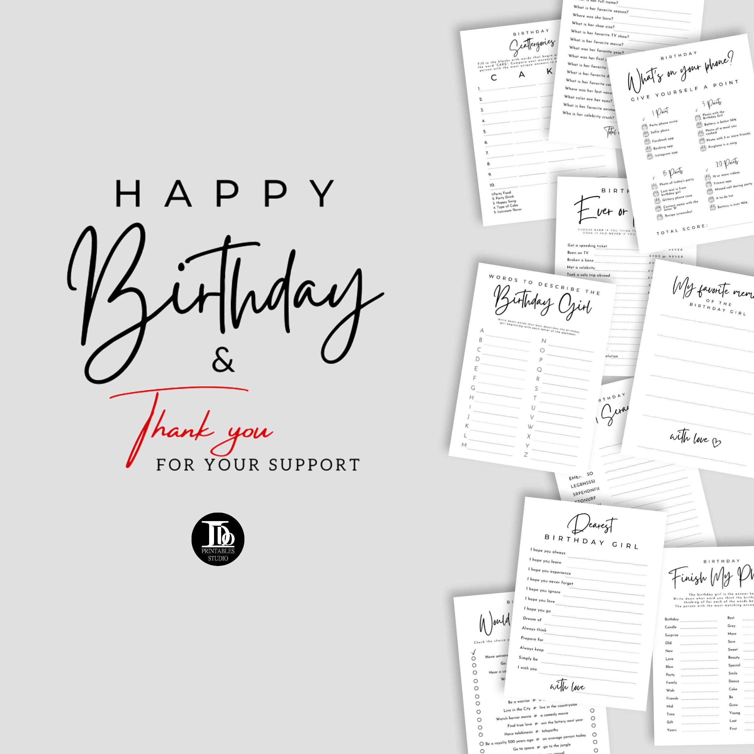 Printable Minimalist Birthday Games for Her Birthday Party Game Bundle ...
