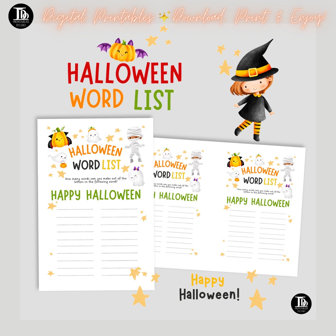 Printable Halloween Word List Halloween Party Game - Etsy