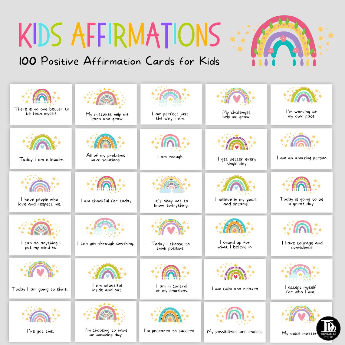 Kids Positive Affirmation Daily Cards 100 Printable Rainbow - Etsy