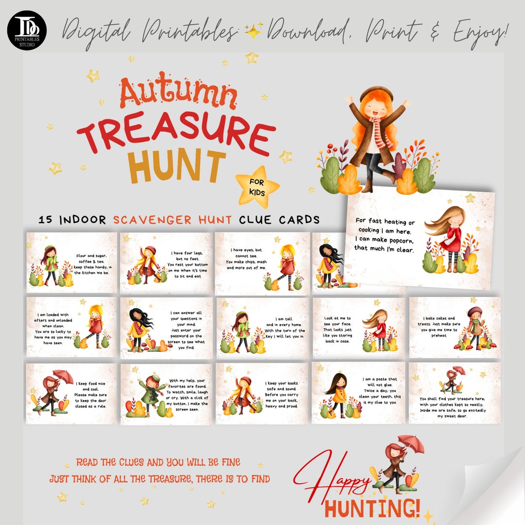 Autumn Treasure Hunt Clue Cards | Fall Activity for Kids | Thanksgiving ...