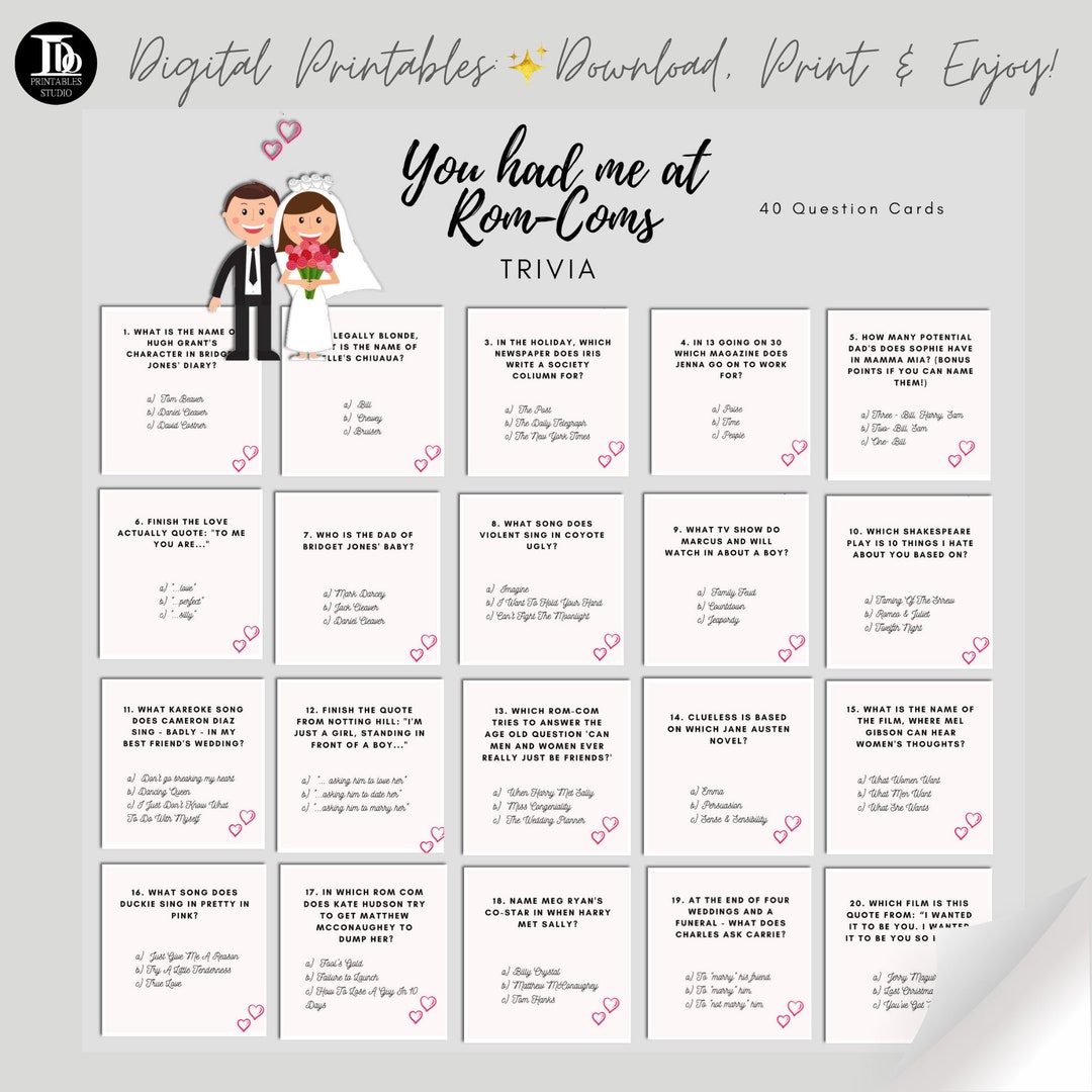 Rom Com Quiz / Chick Flick Quiz / Rom Com Trivia / Girls Night in Game ...