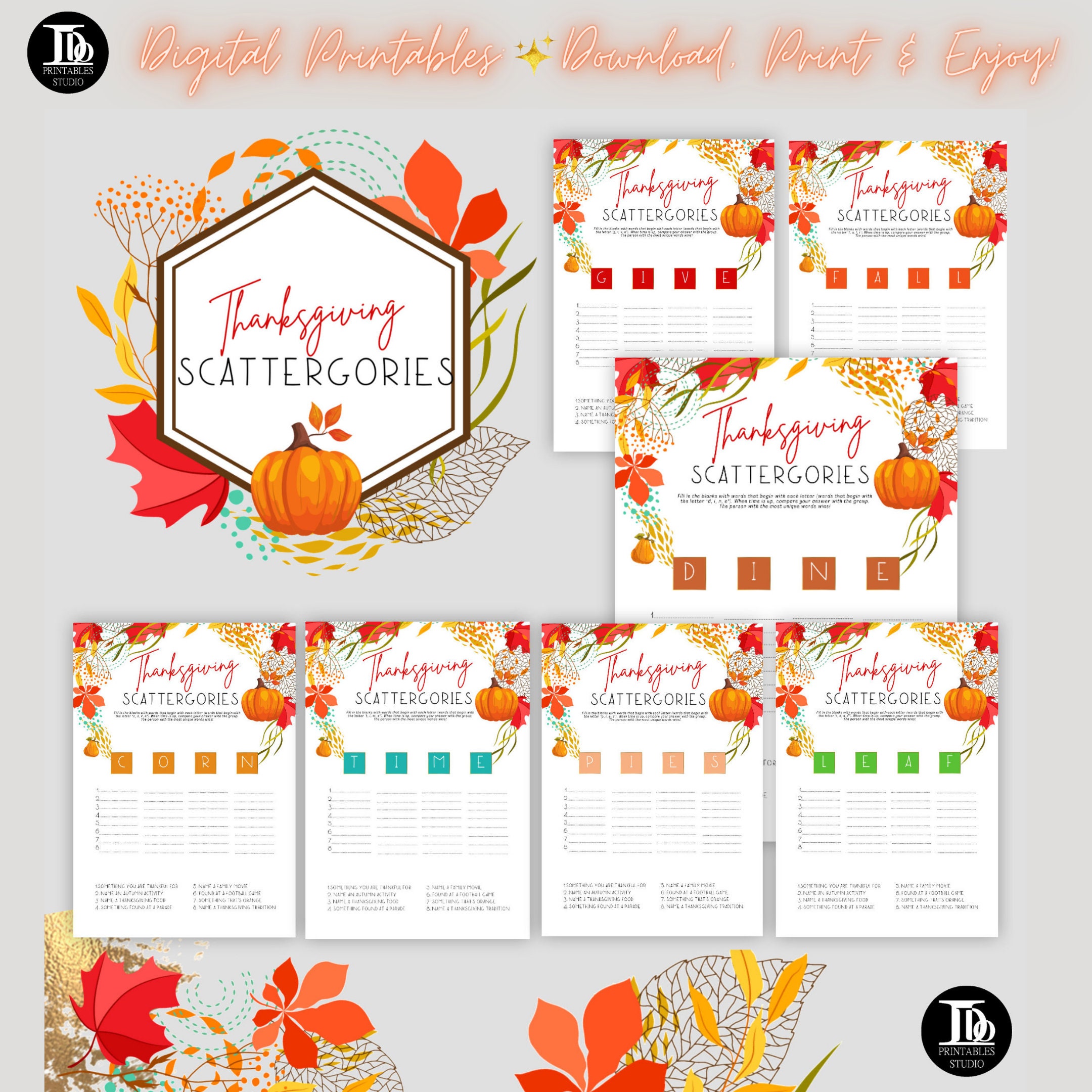 7 Thanksgiving Scattergories Bundle | Thanksgiving Group Games ...
