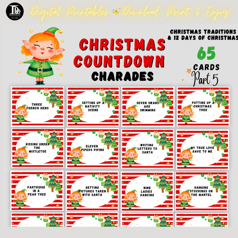 Christmas Countdown Charades Family Friendly Games Night | Advent Games ...