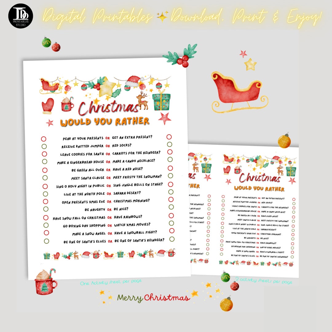 Christmas Would You Rather Funny Game Printable | Christmas Dinner ...