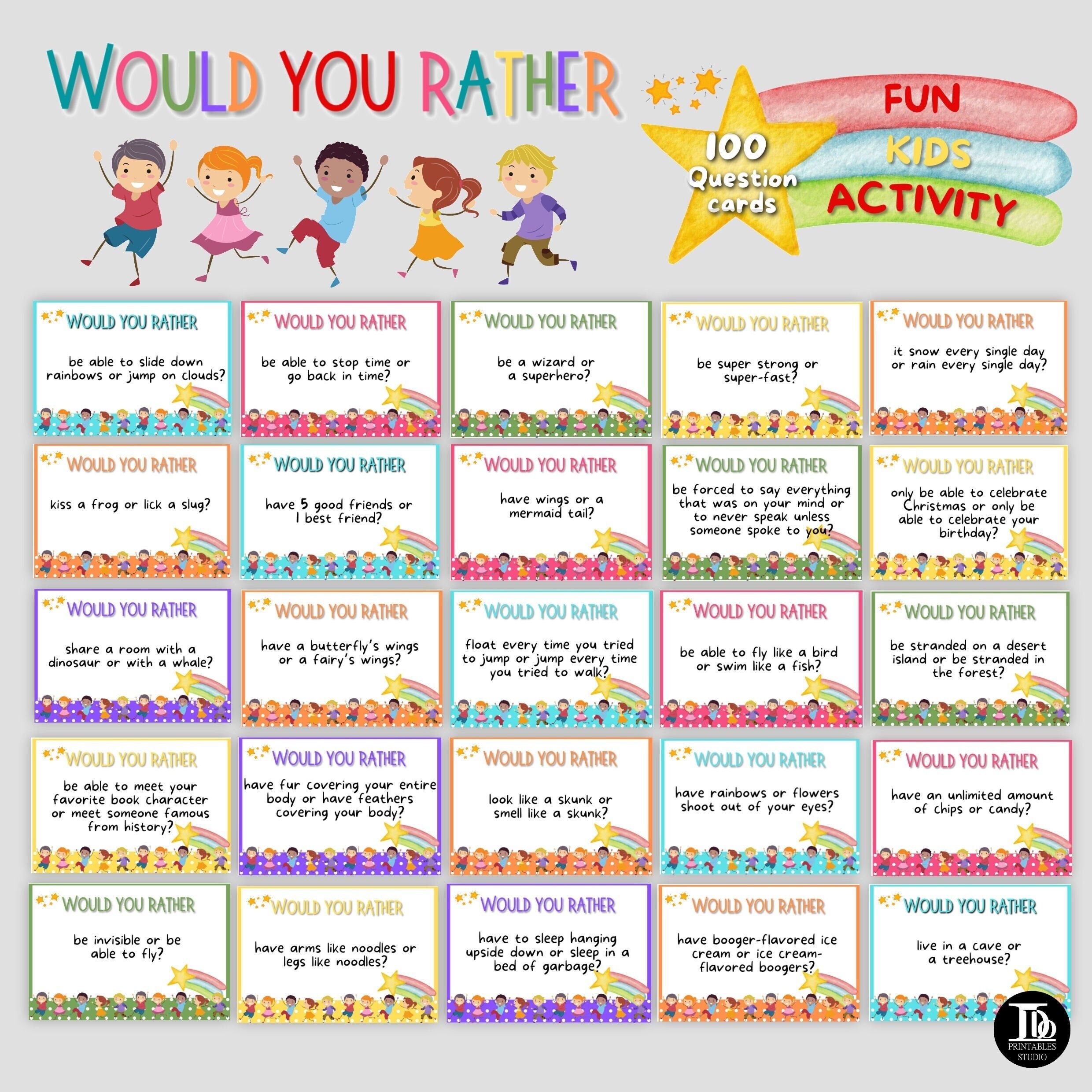Would You Rather Kids Activity Cards Kids Trivia Birthday - Etsy