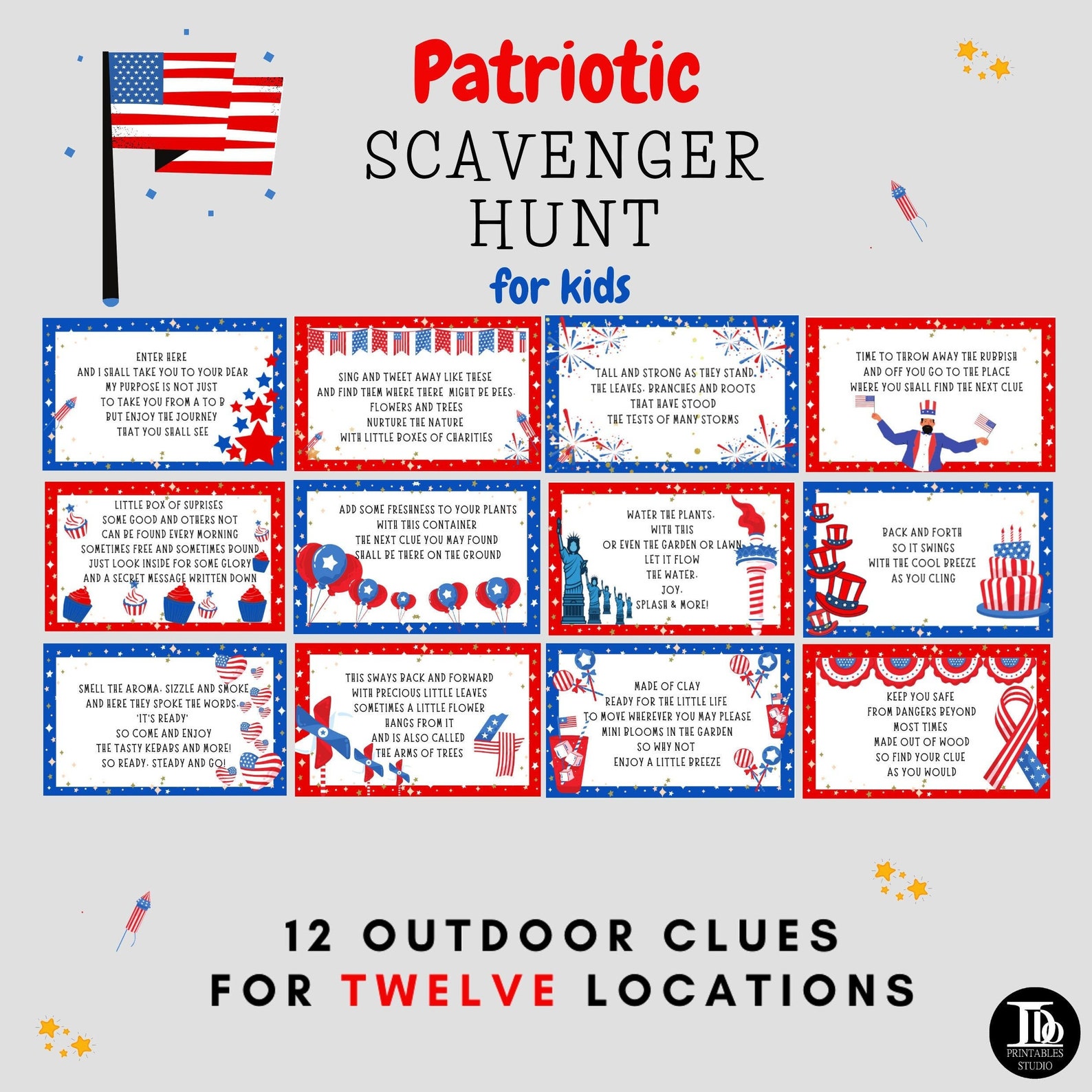 Outdoor 4th of July Scavenger Hunt Clues / USA Treasure Hunt / Fourth ...