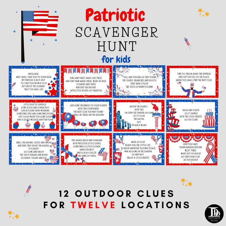 Outdoor 4th of July Scavenger Hunt Clues / USA Treasure Hunt / Fourth ...
