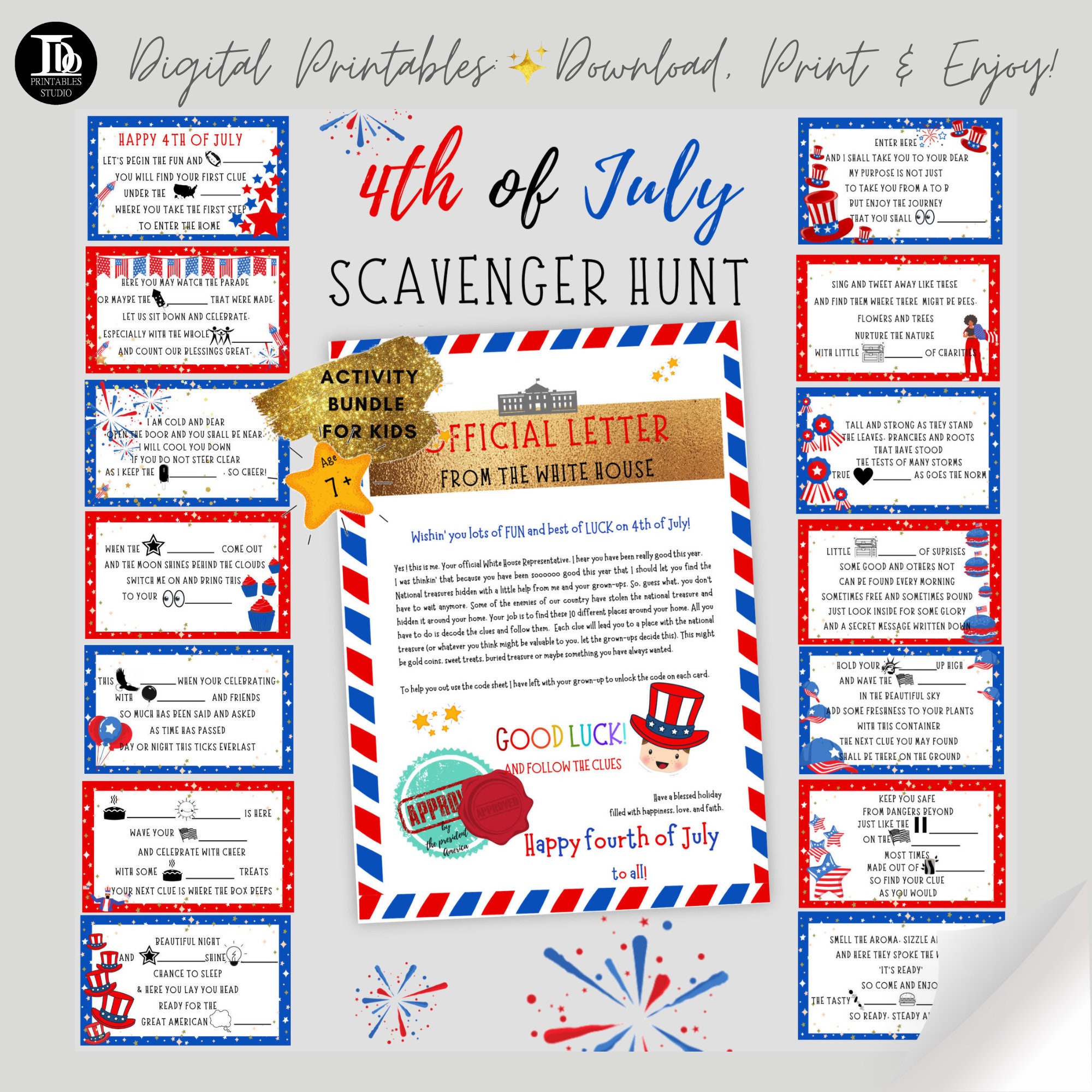 Fourth of July Scavenger Hunt Bundle / Scavenger Hunt Clues / Treasure ...