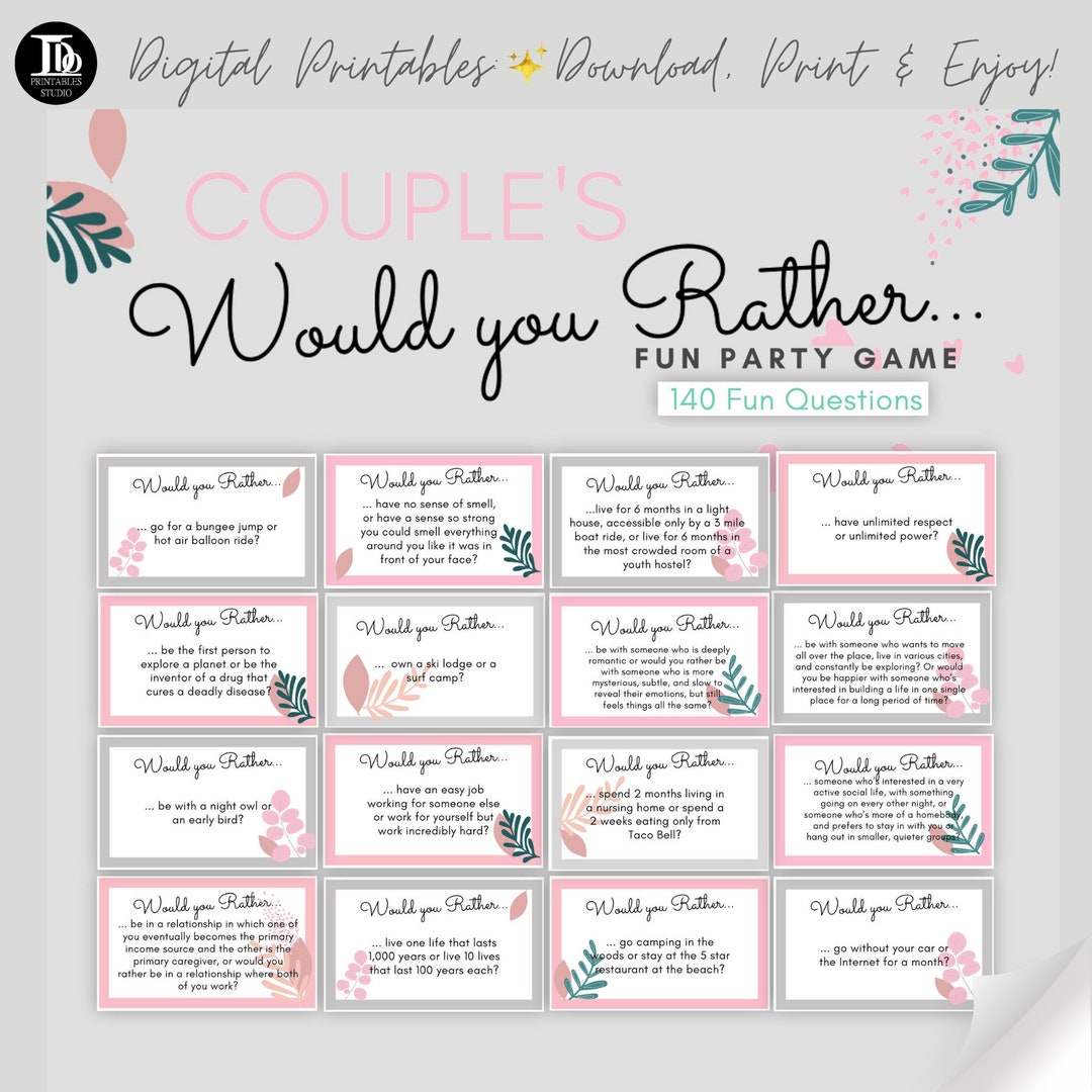 Couple's Would You Rather Fun Party Game / 140 Fun Question Cards ...