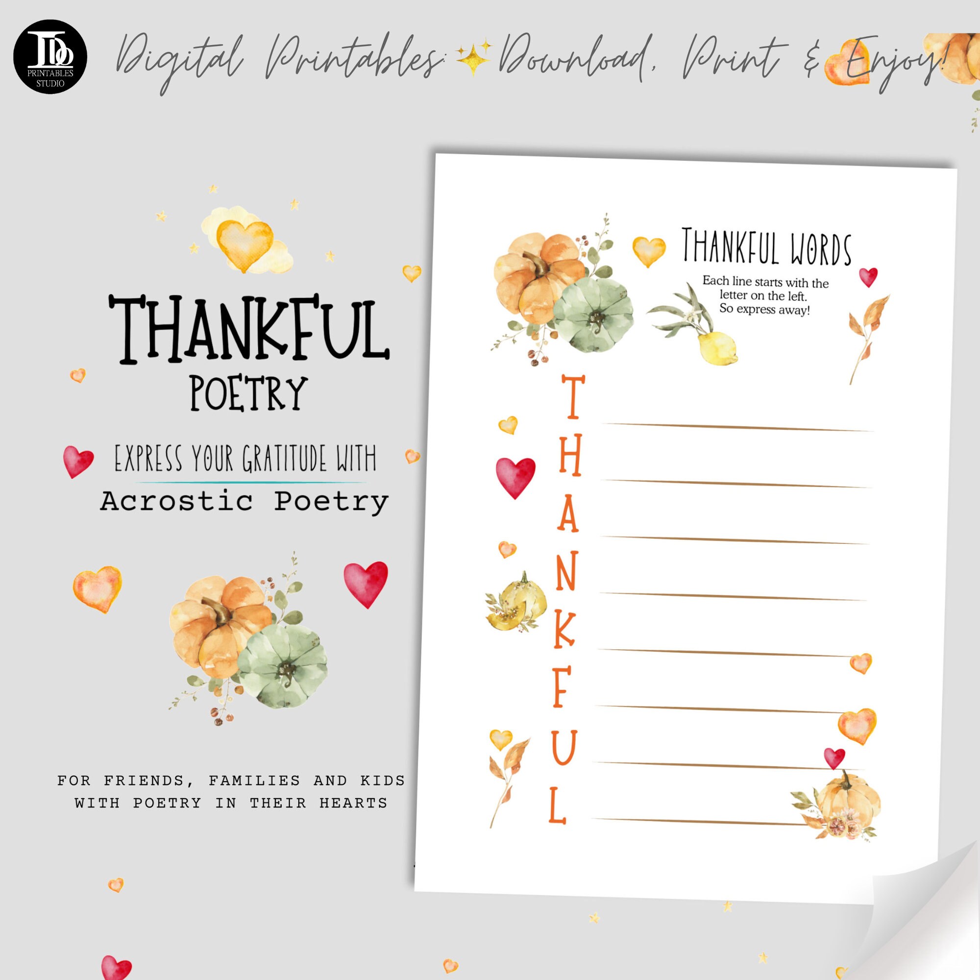 Thanksgiving Poetry Worksheet for Children | Creative Gratitude ...