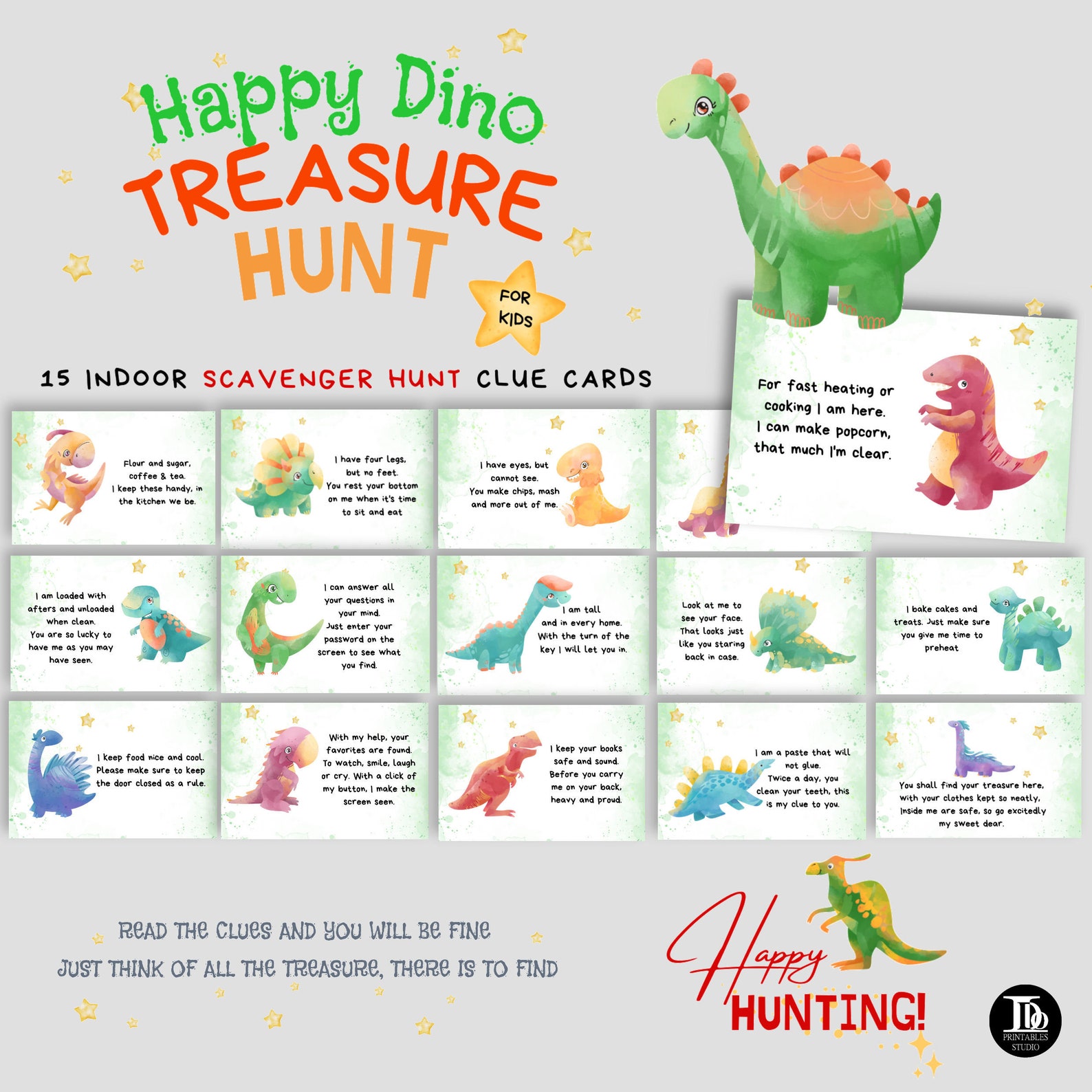 Dinosaur Treasure Hunt for Kids Printable Clue Cards Kid's Birthday ...