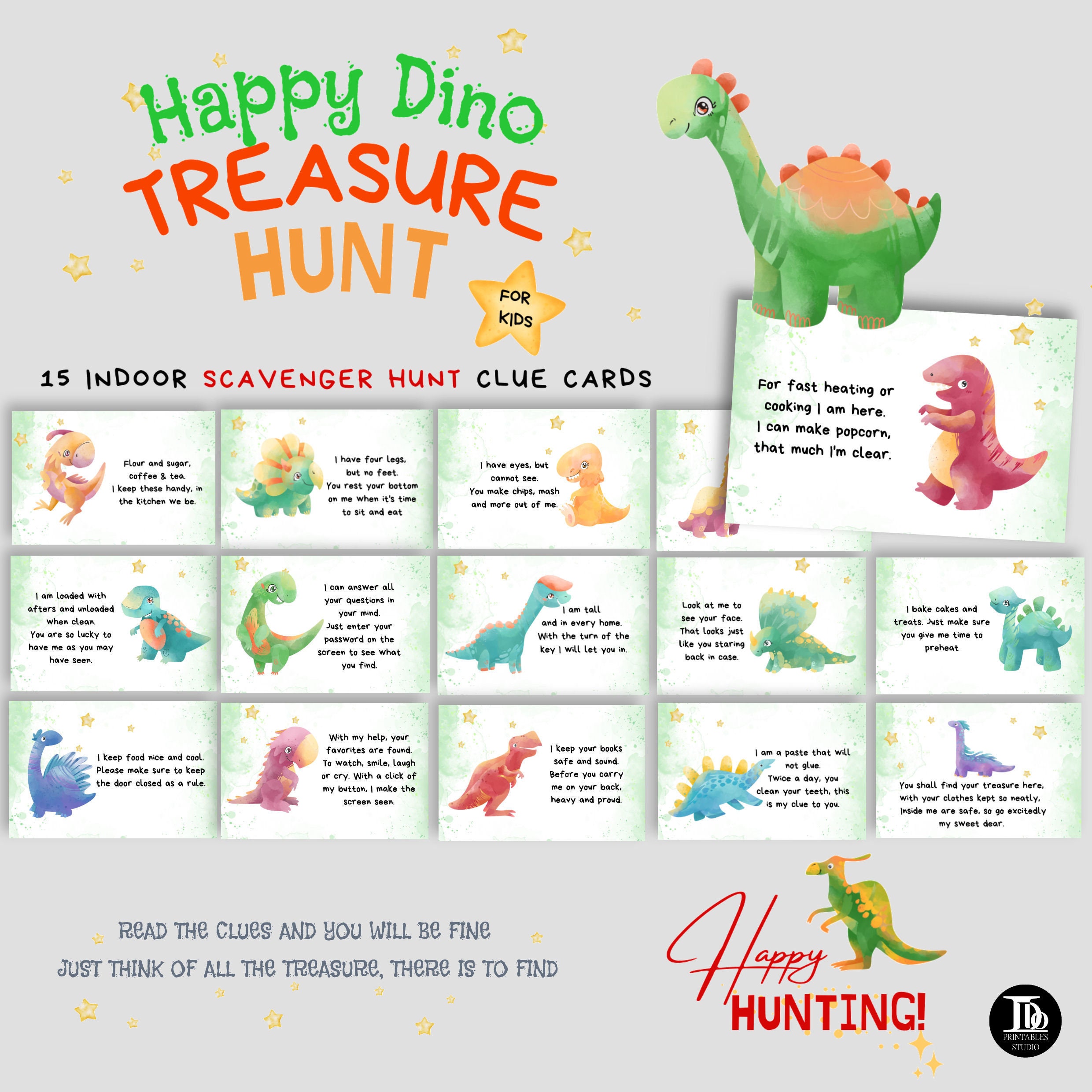 Dinosaur Treasure Hunt for Kids Printable Clue Cards Kid's Birthday ...