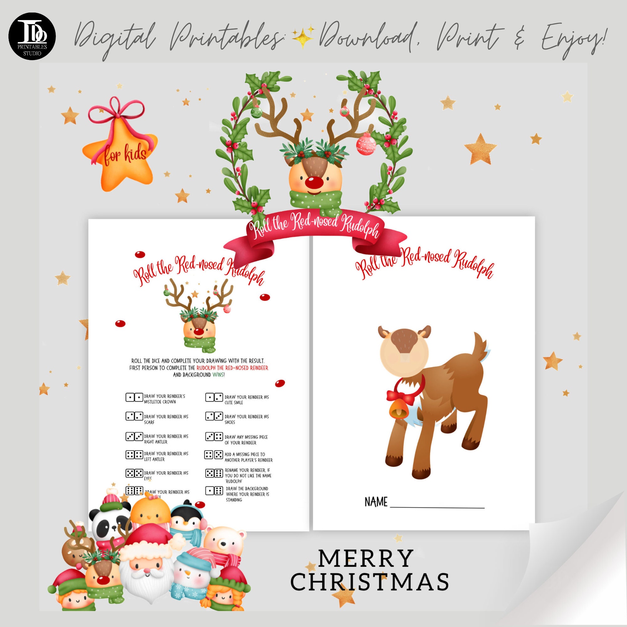 Roll a Reindeer Kids Christmas Printable Activity | Roll the Dice Game ...