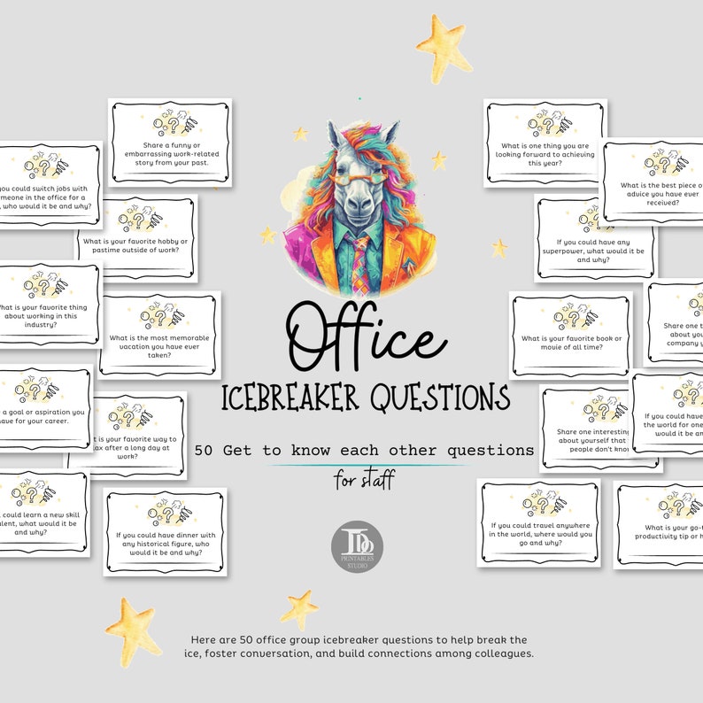 Office Icebreaker Questions Cards | Office Teambuilding Tasks | Office ...