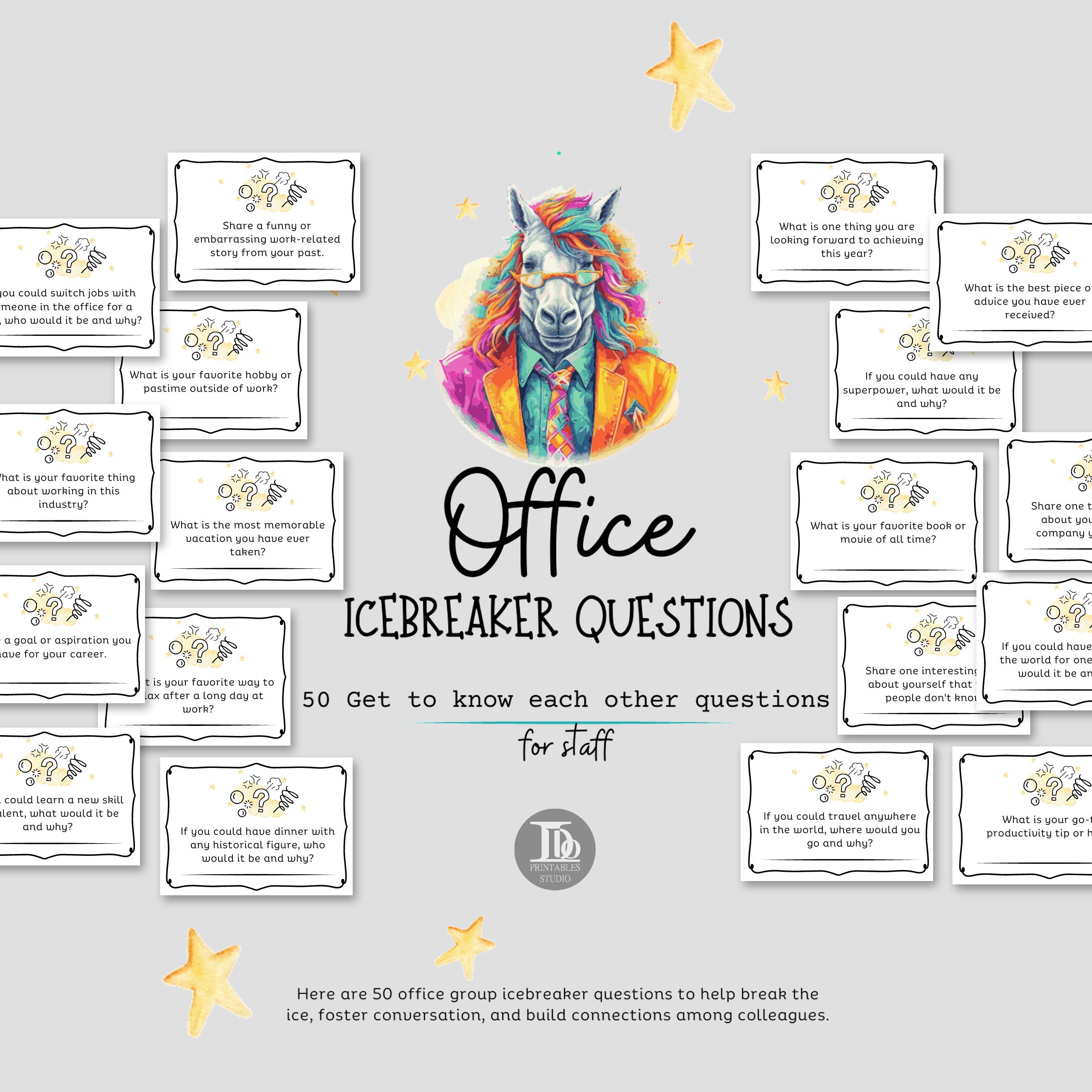 Office Icebreaker Questions Cards | Office Teambuilding Tasks | Office ...