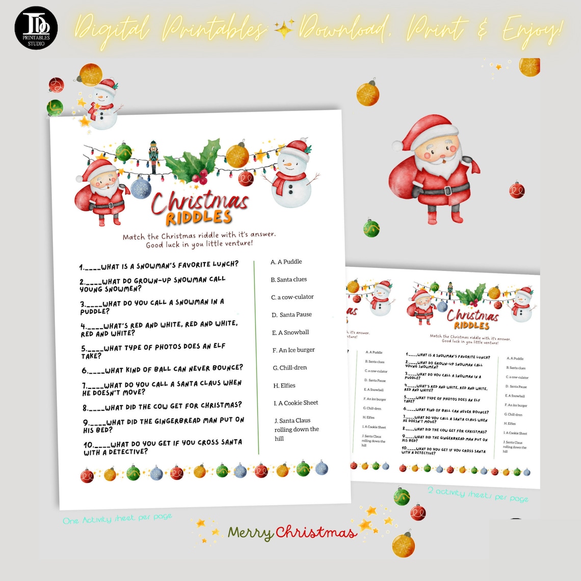 Printable Christmas Riddles Family Activity Sheet Christmas Dinner ...