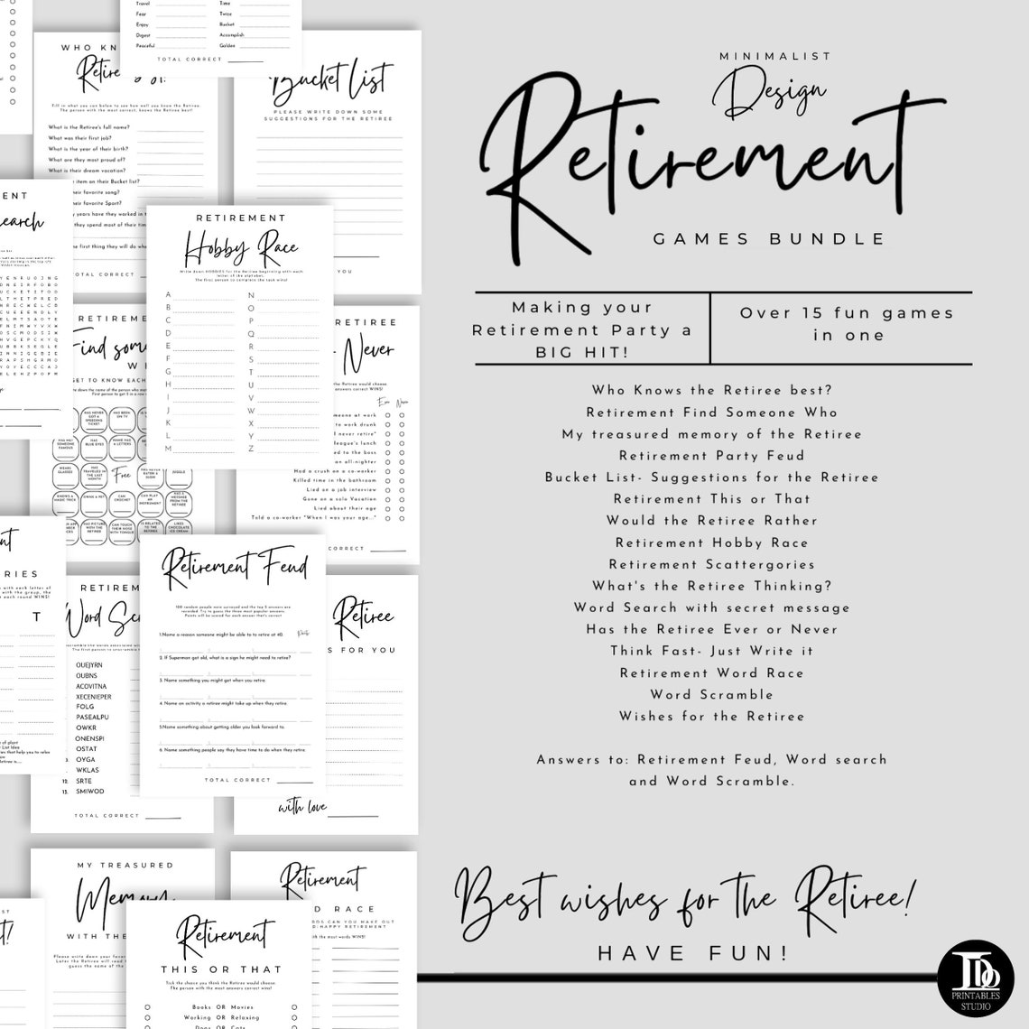 Minimalist Retirement Games Bundle Surprise Retirement Party - Etsy