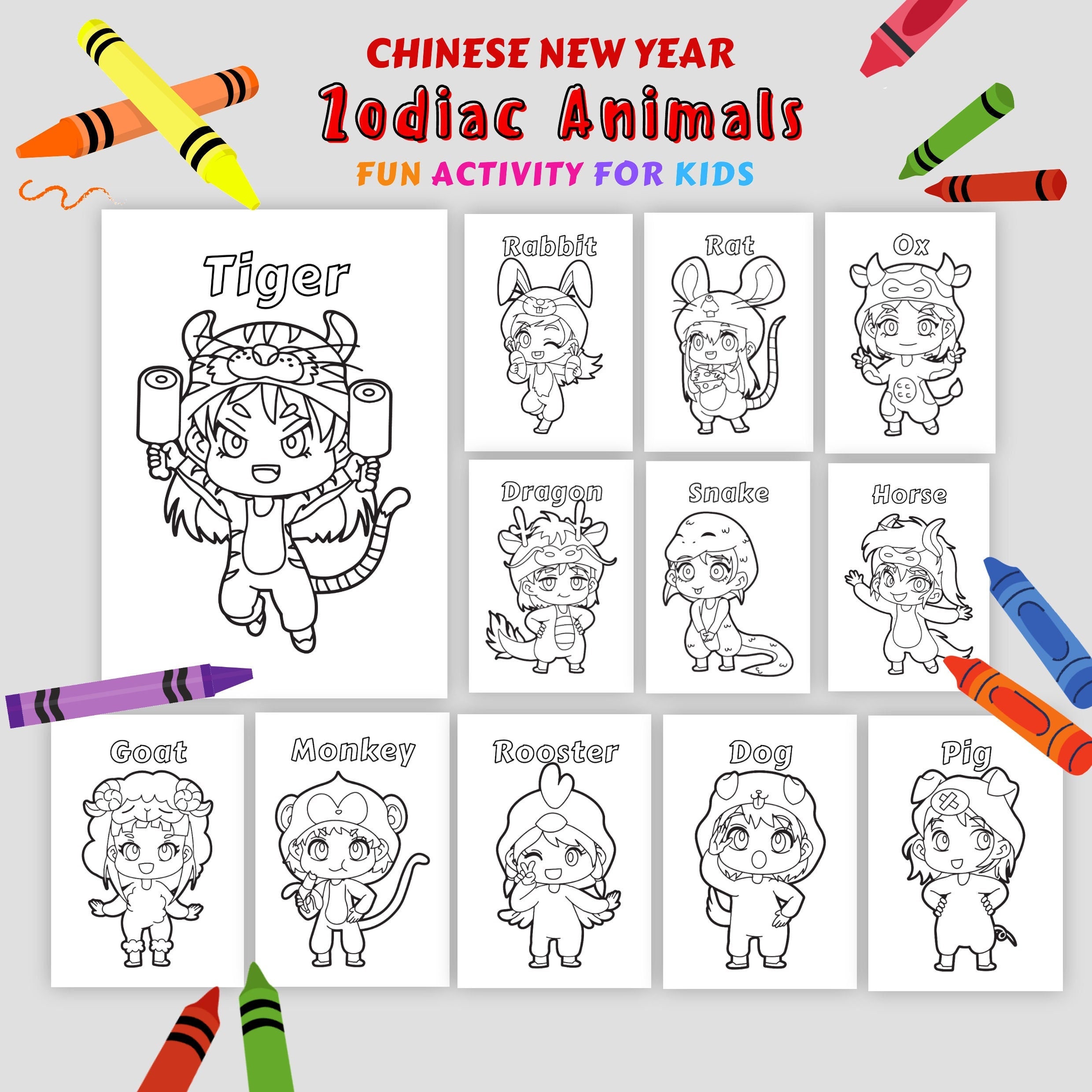 Printable Chinese New Year Coloring Sheets for Kids Fun Kids | Etsy
