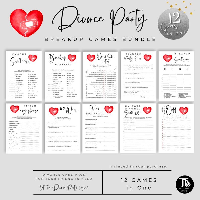 Divorce Party Games Care Pack Printable Breakup Games - Etsy