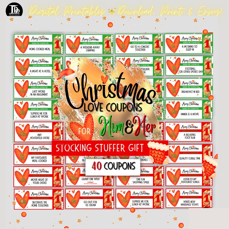 Printable Christmas Love Coupons for Him and Her Stocking Stuffer ...