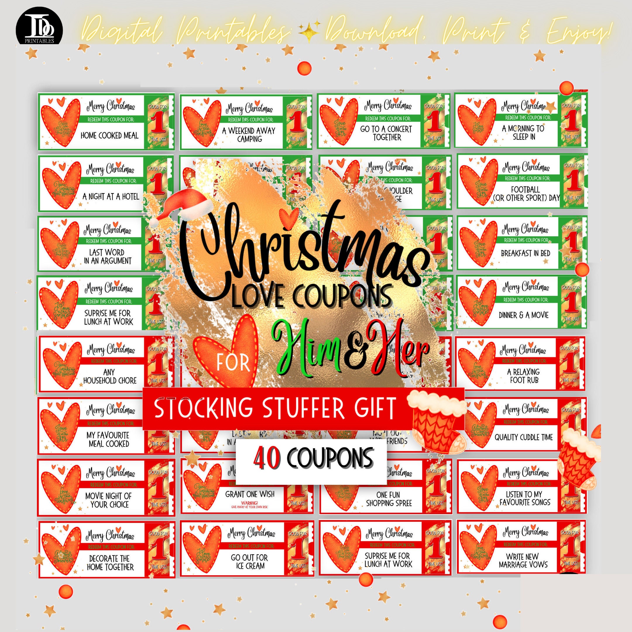 Printable Christmas Love Coupons for Him and Her | Stocking Stuffer ...