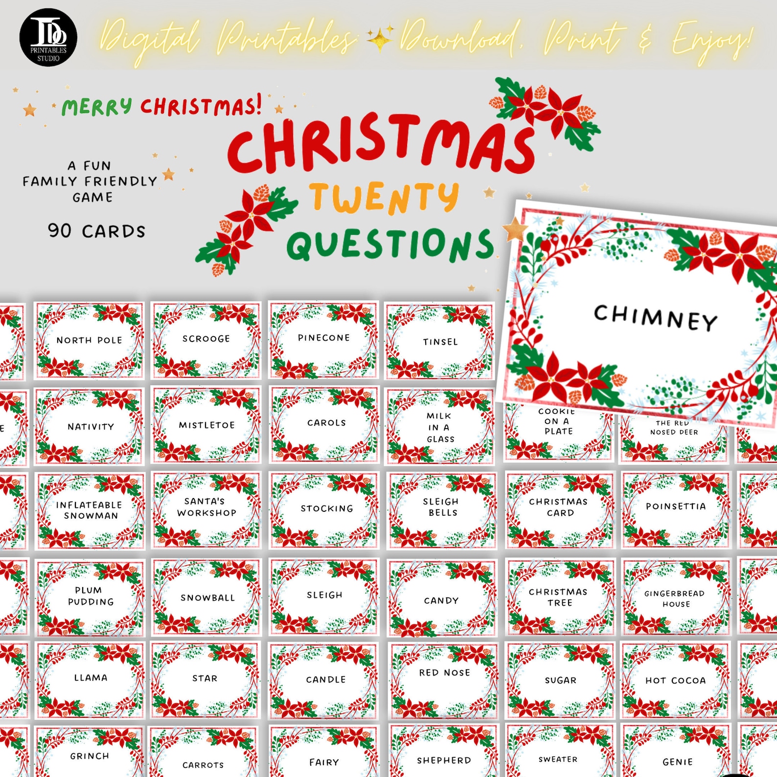 Christmas Twenty Question Game Cards | Christmas Dinner Table Party ...