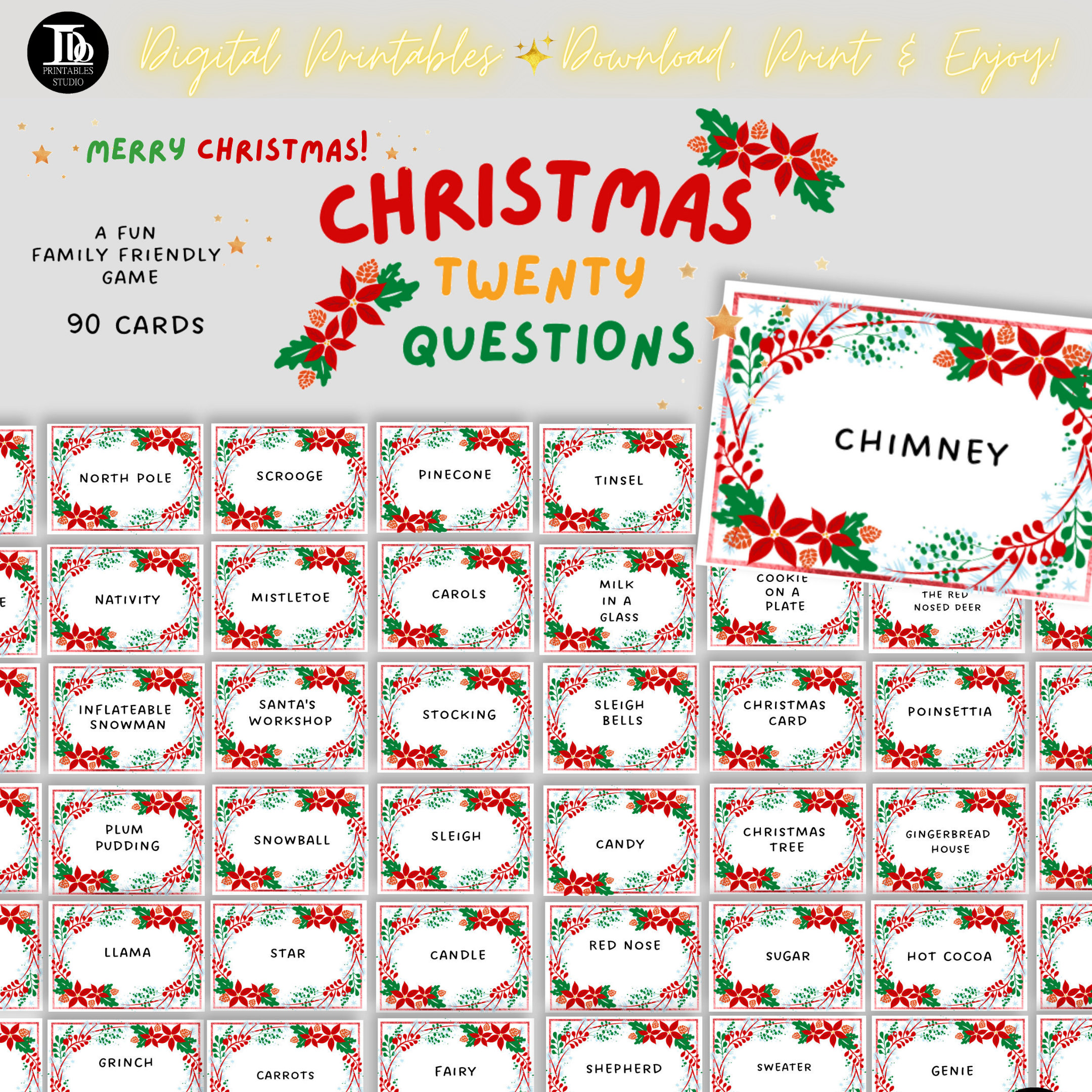 Christmas Twenty Question Game Cards | Christmas Dinner Table Party ...