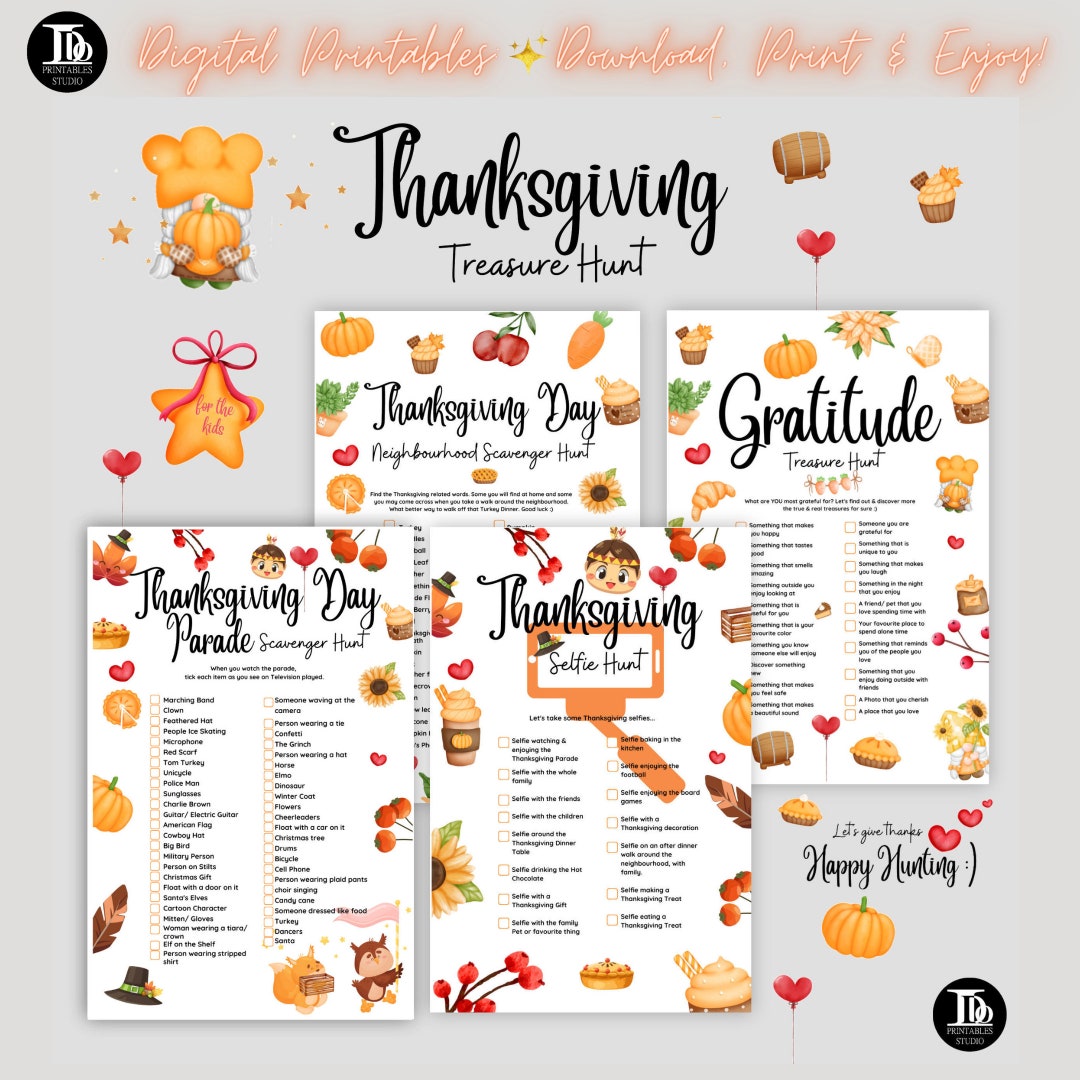 Printable Thanksgiving Treasure Hunt Bundle | Thanksgiving Scavenger ...