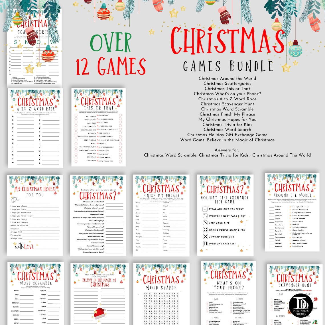 Christmas Game Bundle Family Christmas Games Christmas - Etsy