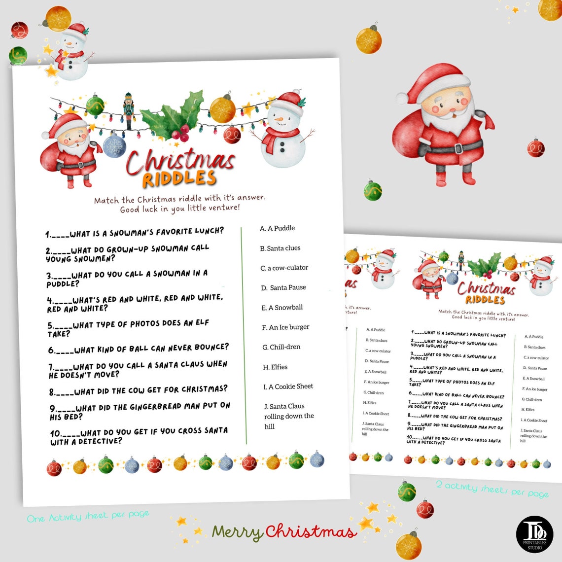 Printable Christmas Riddles Family Activity Sheet Christmas - Etsy