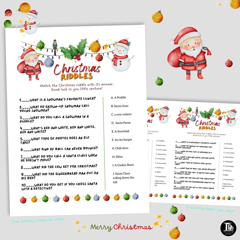 Printable Christmas Riddles Family Activity Sheet Christmas - Etsy