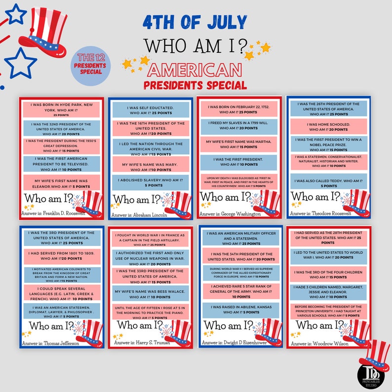 Printable 4th of July Who Am I Game Cards / Family Party Game - Etsy