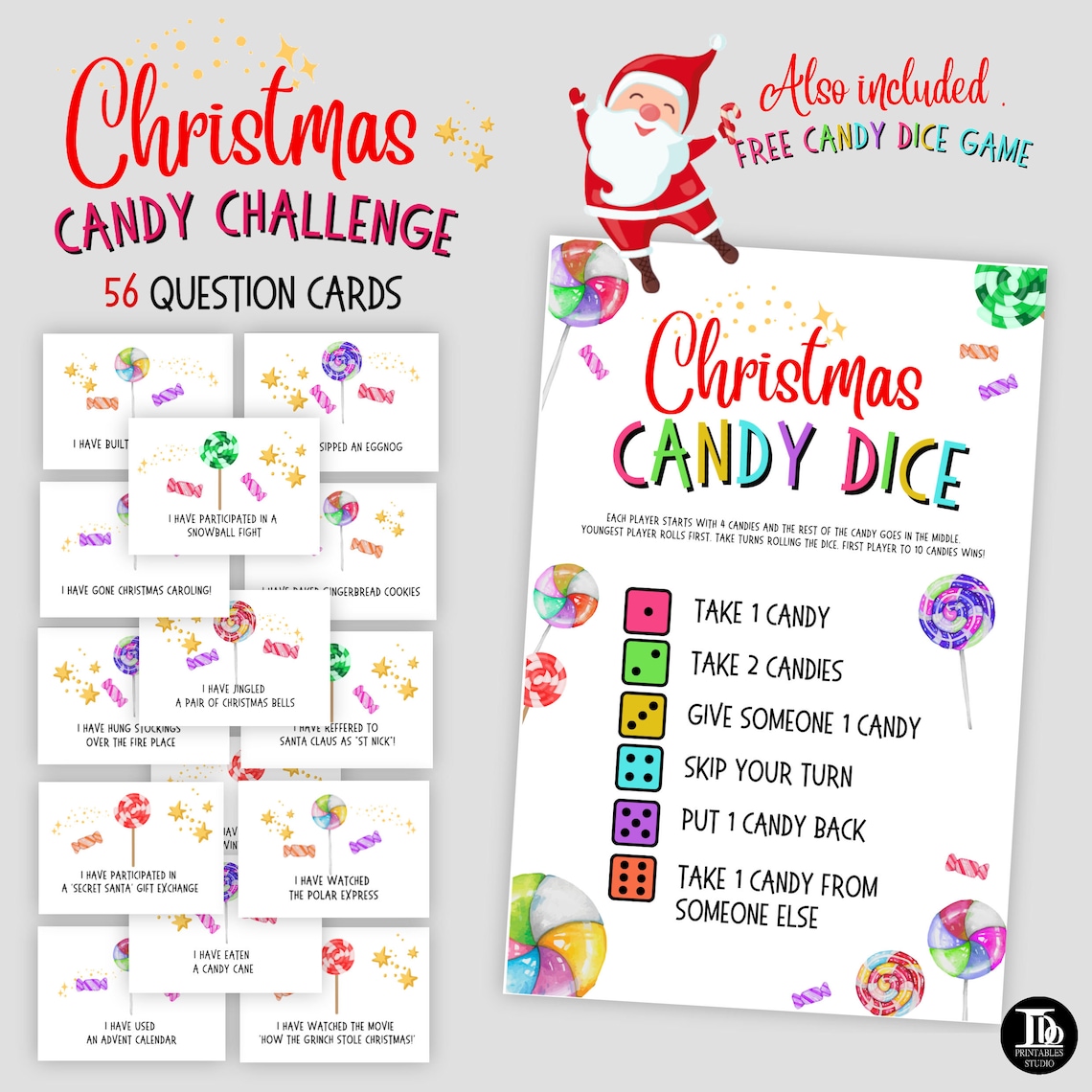 Christmas Candy Challenge Family Game Cards Holiday Candy Game ...
