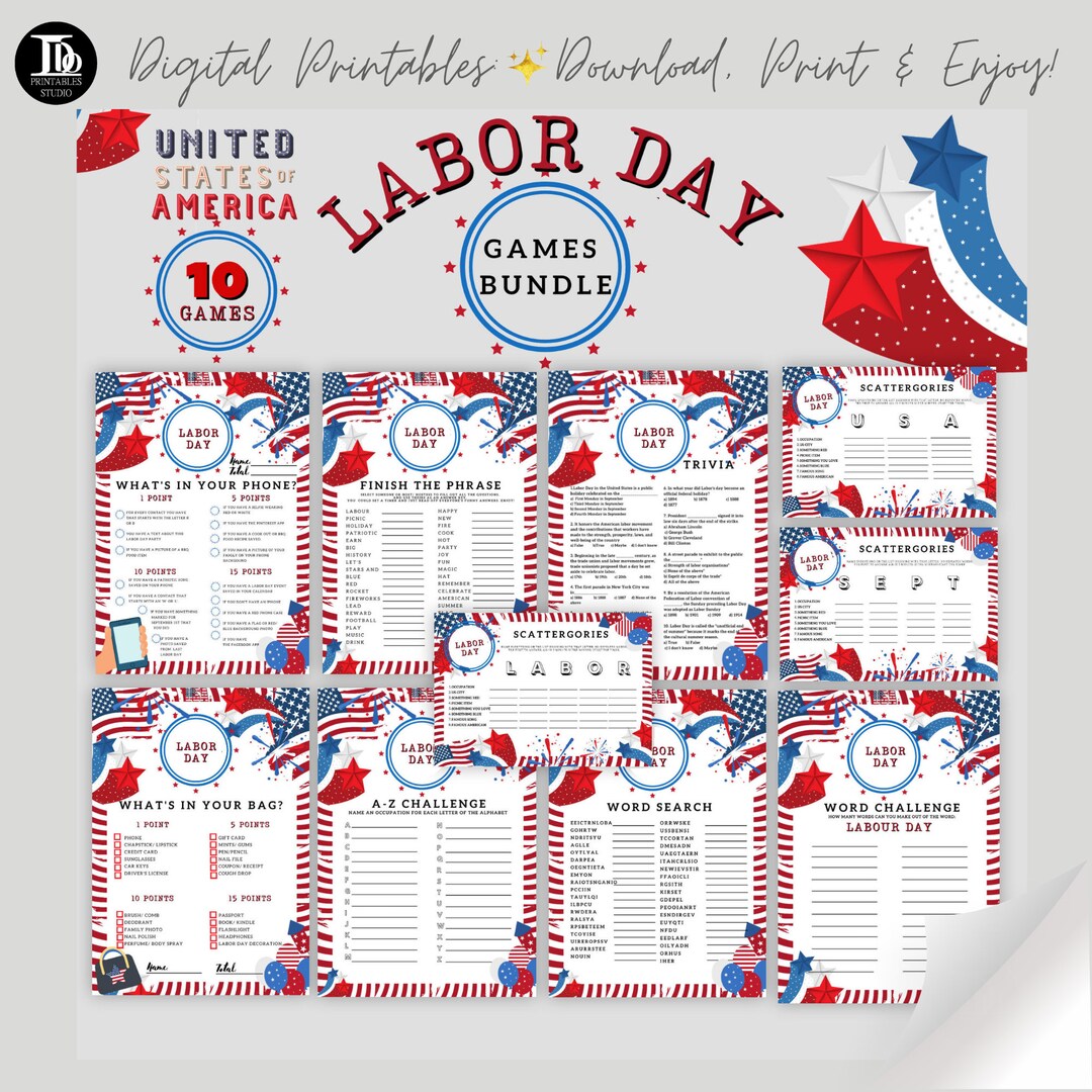 10 Labor Day Games Bundle | Summer Party Games | Trivia | Scattergories ...