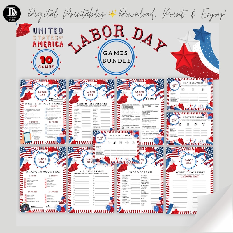 Labor Day Printable Games - Etsy