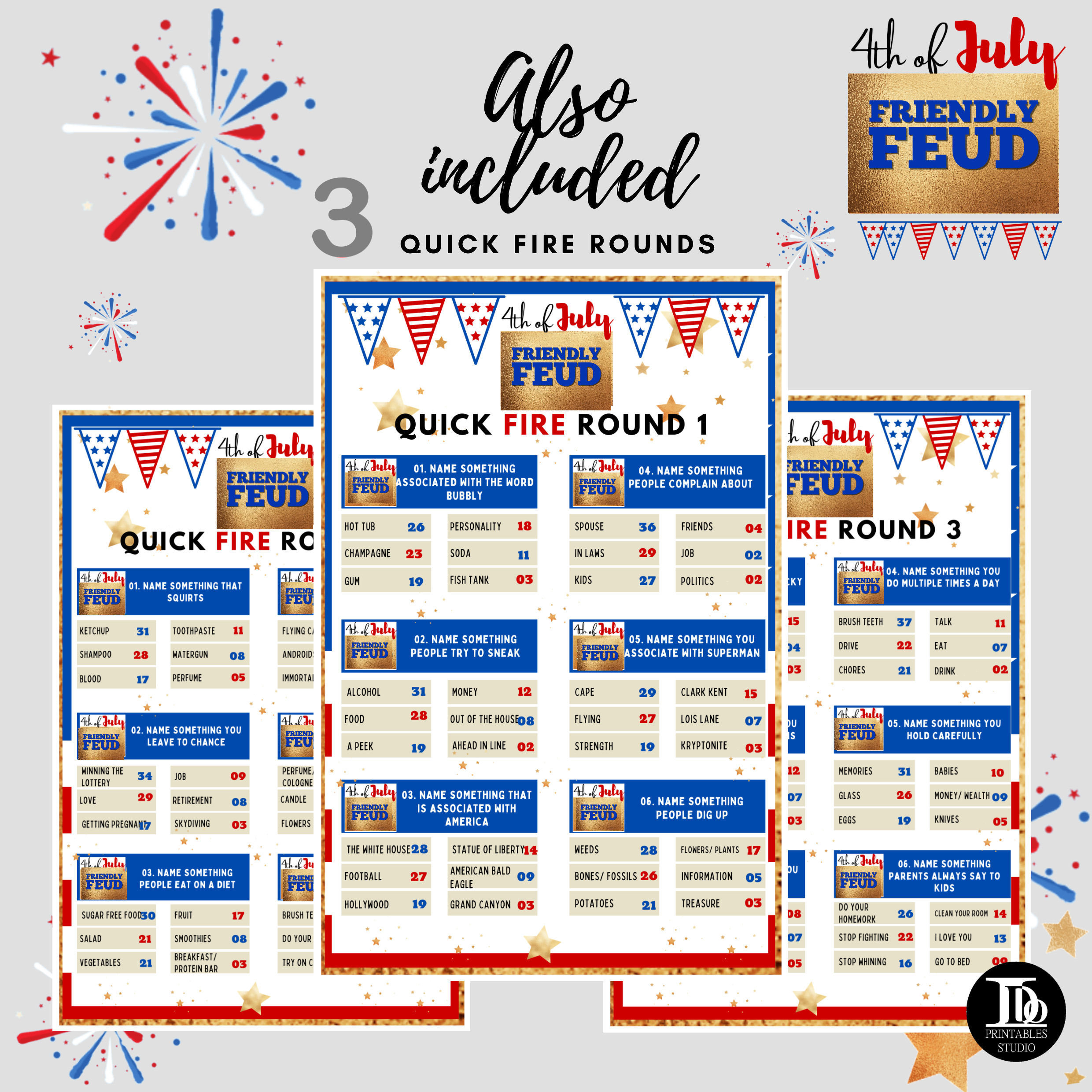 4th of July Friendly Feud Game Cards / American Quiz / Family Trivia ...